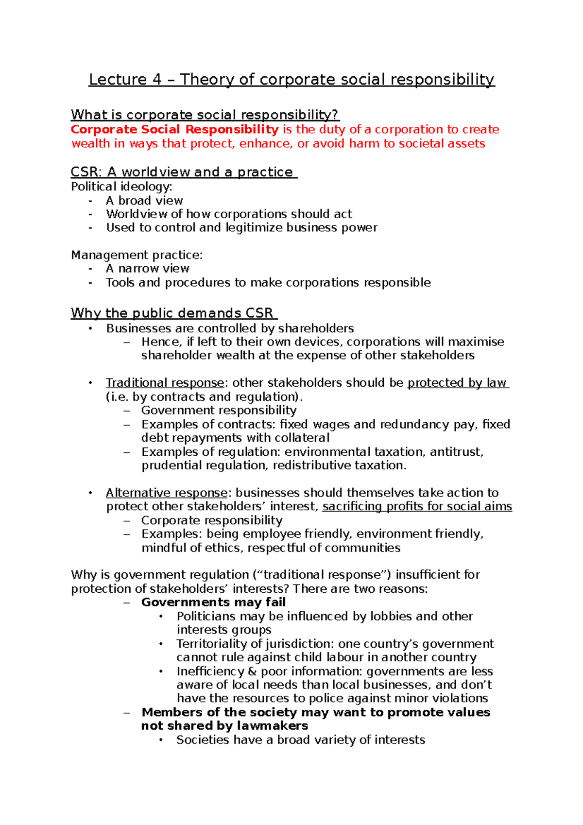 Lecture 4 – Theory of corporate social responsibility - Lecture 4 ...