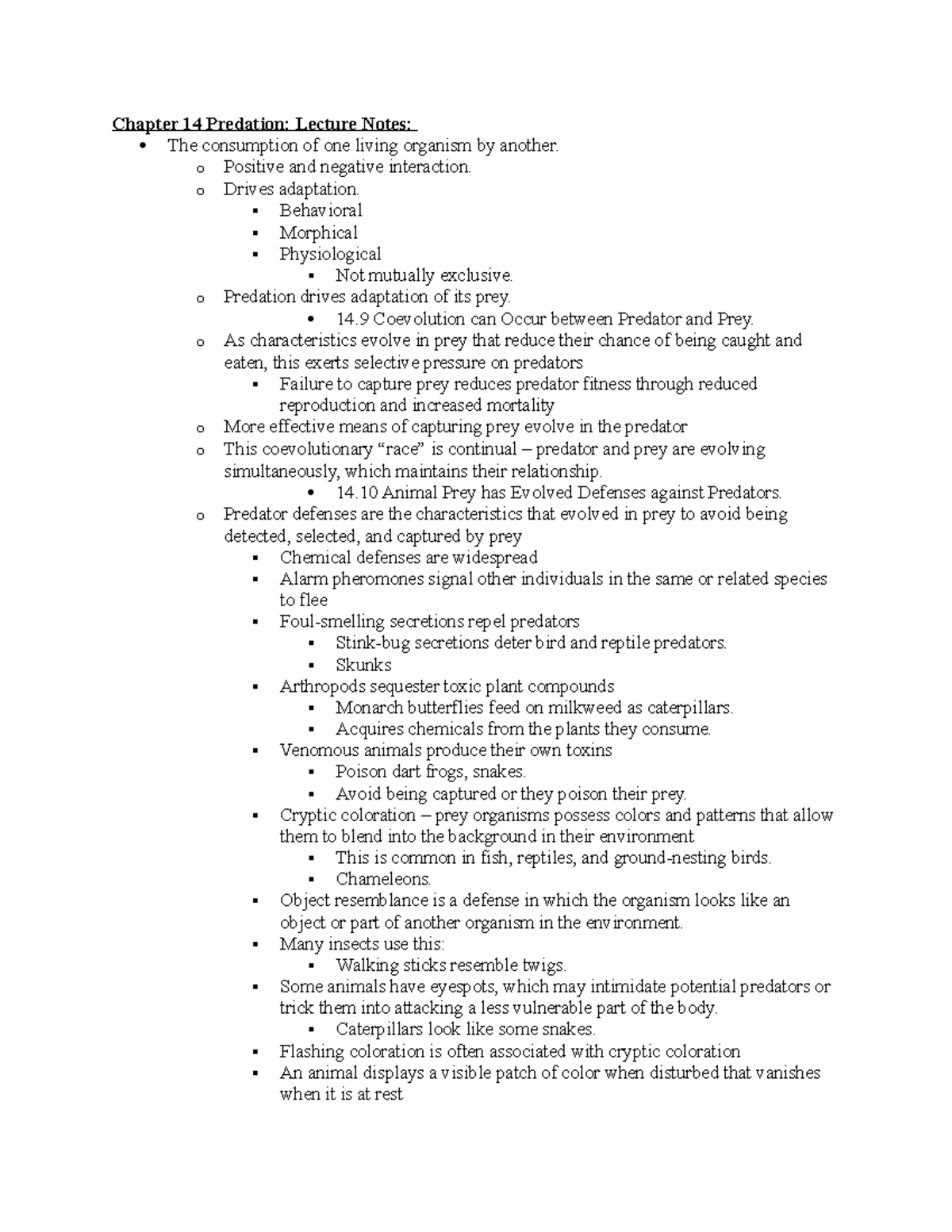 BIOL 402 Chapter 14 Lecture Notes - Chapter 14 Predation: Lecture Notes ...