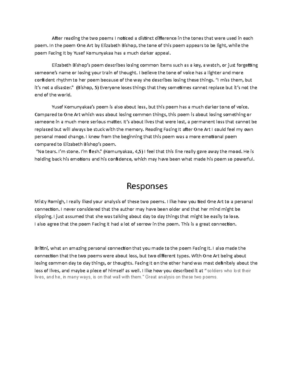 2-1 discussion voice - After reading the two poems I noticed a distinct ...