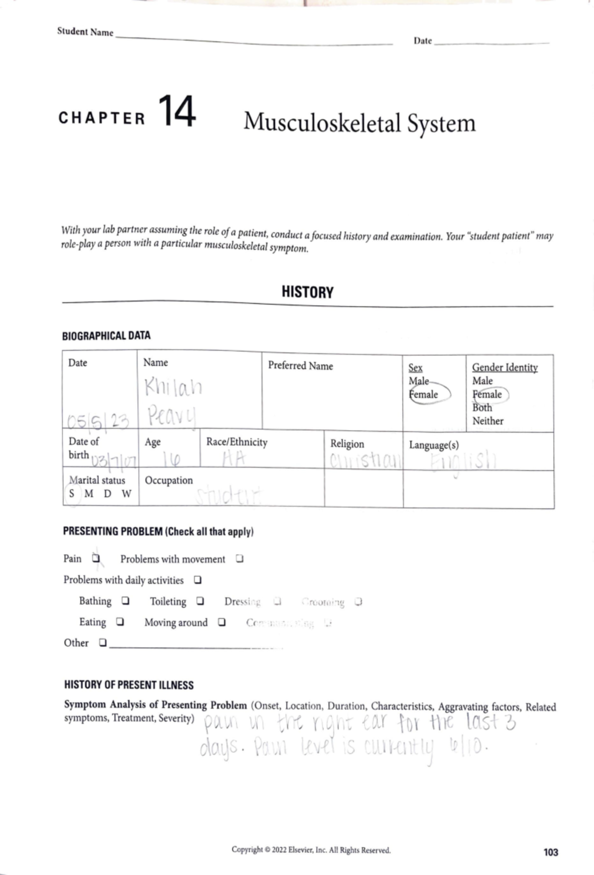 Physical Assesment Ch. 14 Lab Book - St udent Na me - Dntc ...