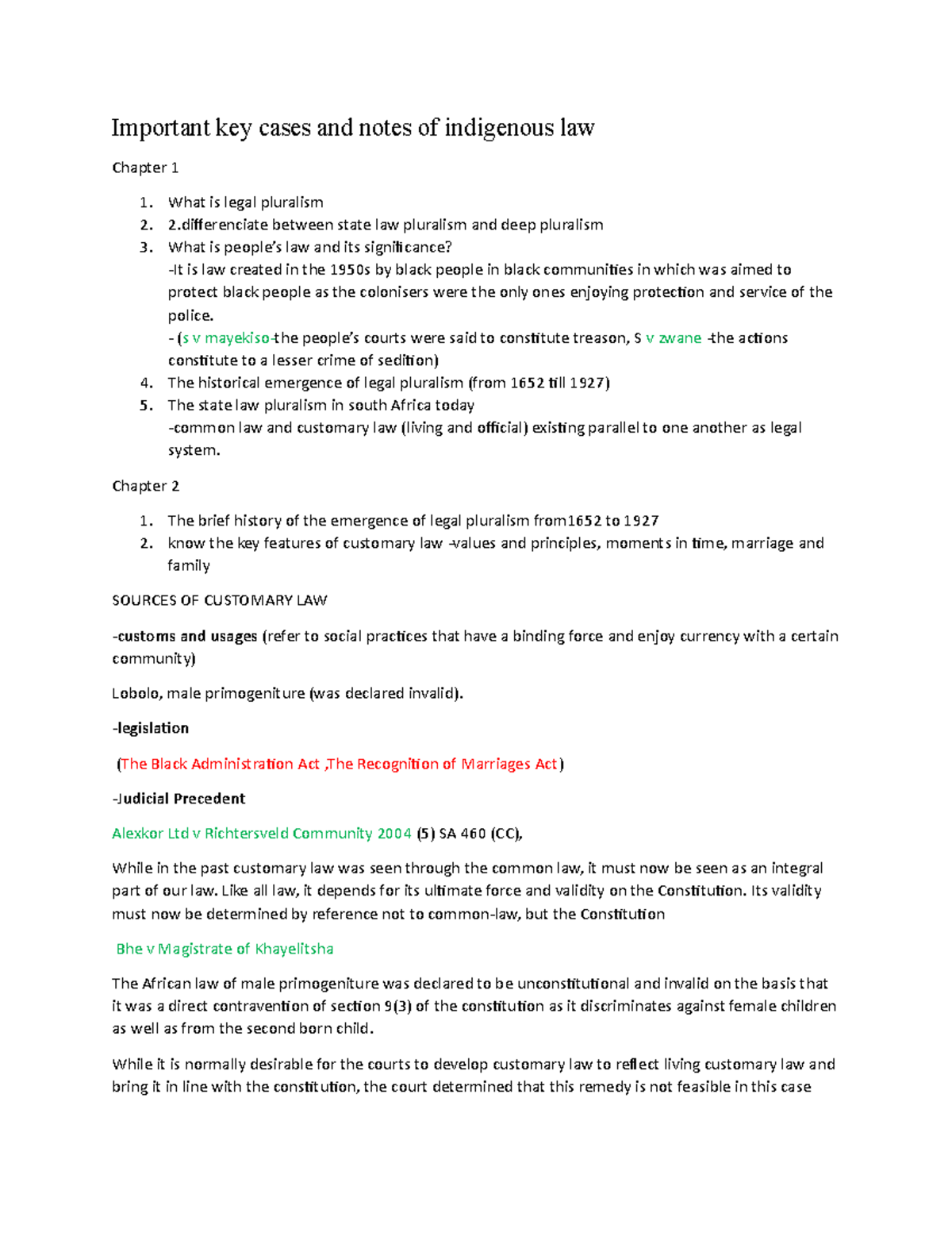 Indigenous law important points to note - Important key cases and notes ...