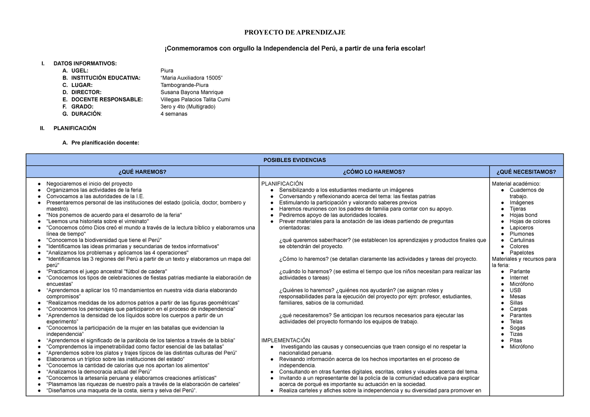 Proyecto DE Aprendizaje - PROYECTO DE APRENDIZAJE ¡Conmemoramos con ...