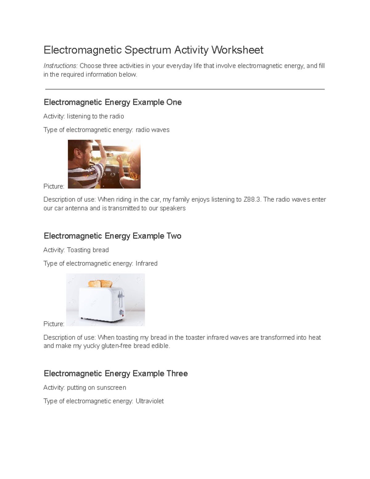 Electromagnetic Spectrum Activity - Google Docs - Electromagnetic ...