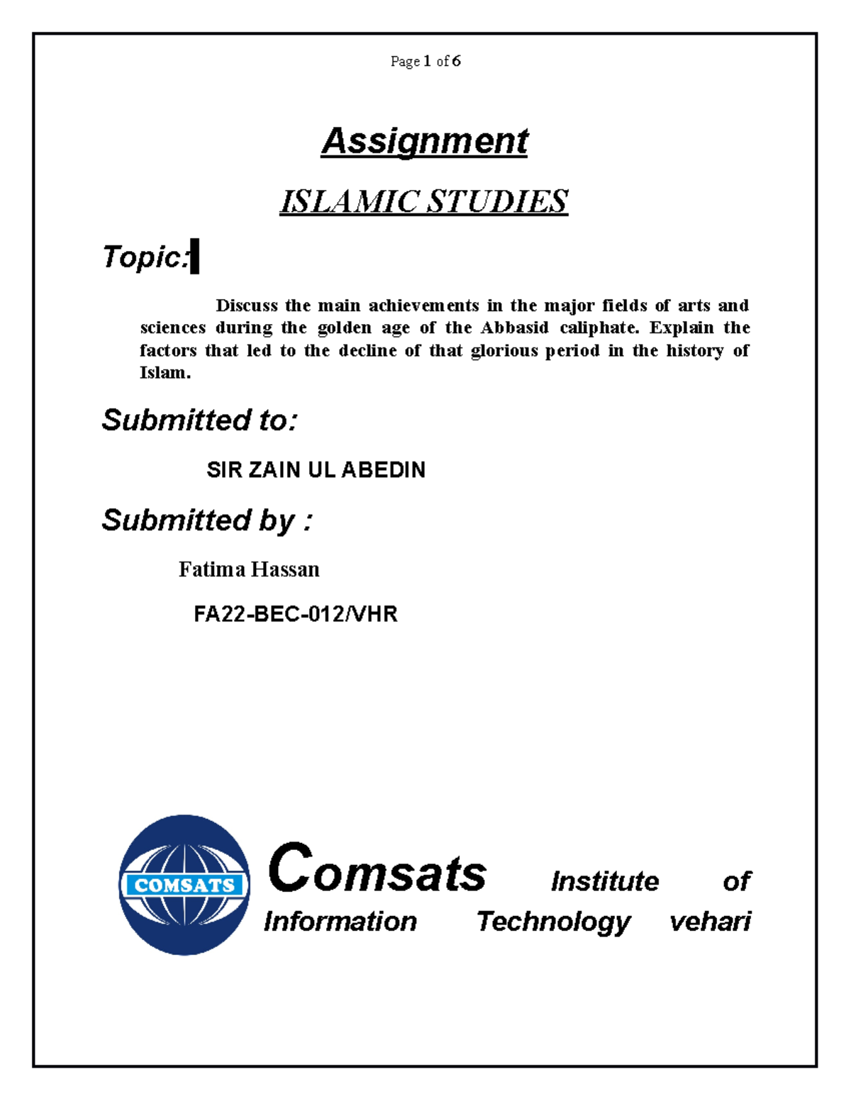Assignment 3 - Fruit full for Everyone - Assignment ISLAMIC STUDIES ...