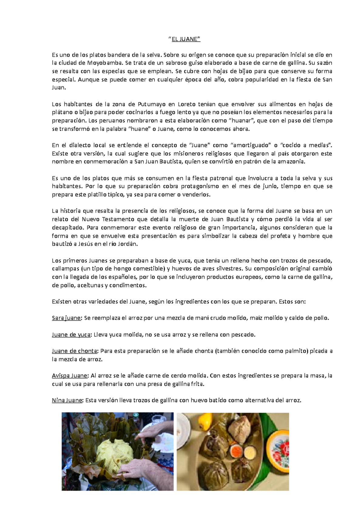 EL Juane - literatura para practicar - “EL JUANE” Es uno de los platos ...