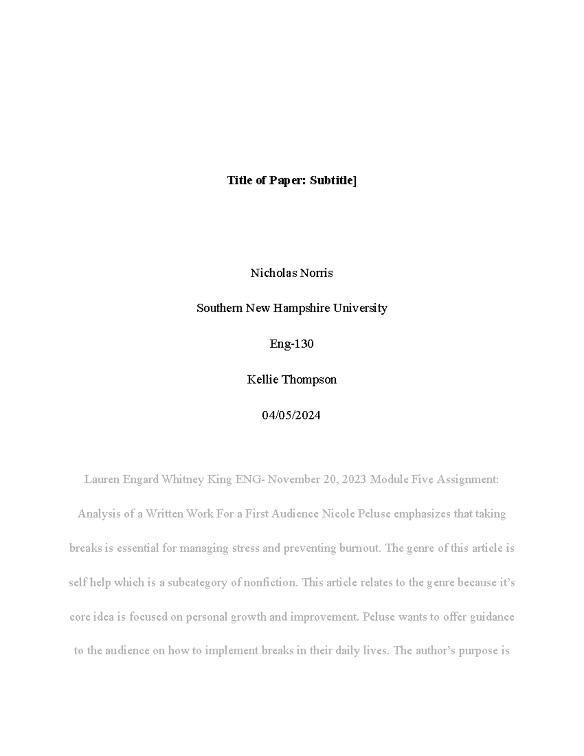 5-1 analyze written text - Title of Paper: Subtitle] Nicholas Norris ...