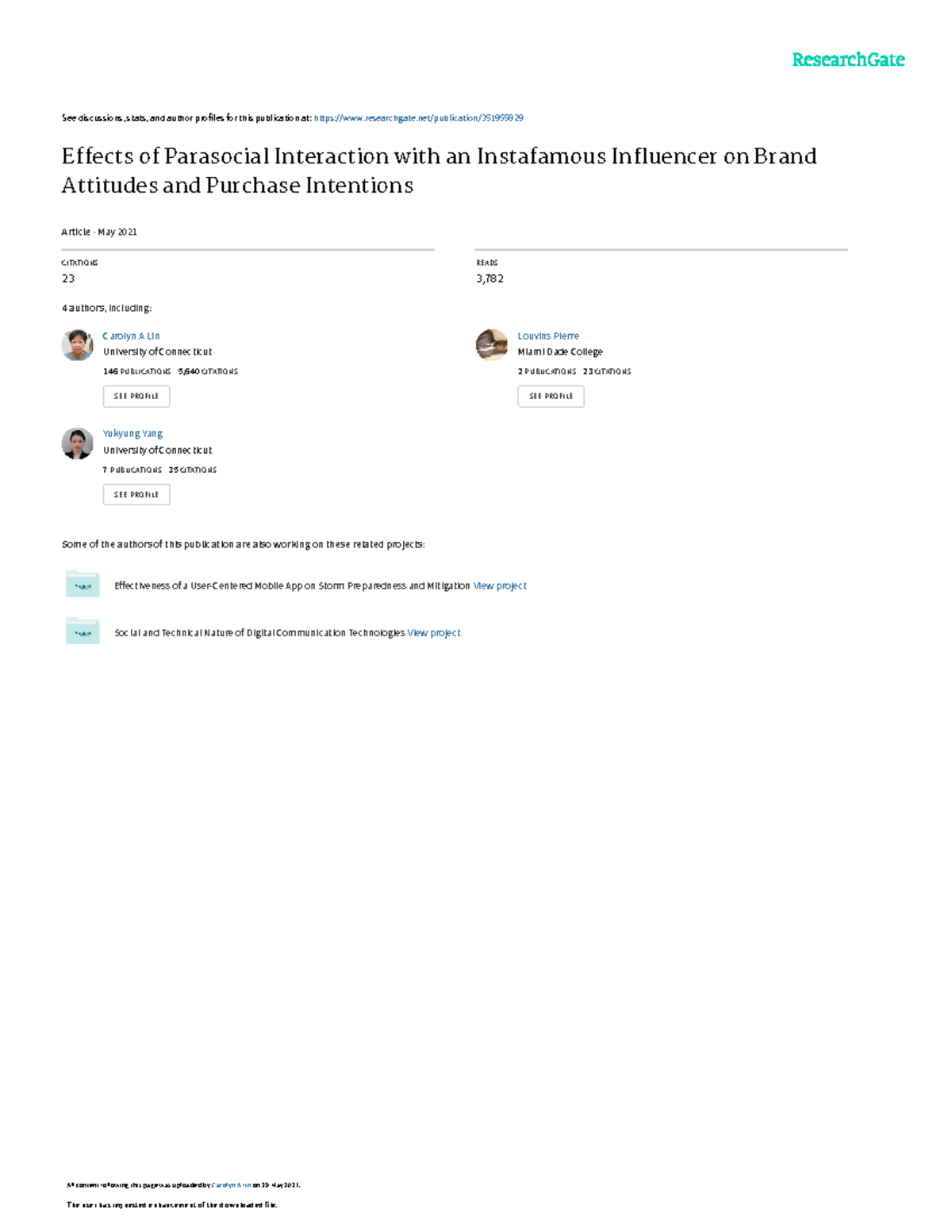 Effectsof Parasocial Interactionwithan Instafamous Influenceron Brand ...