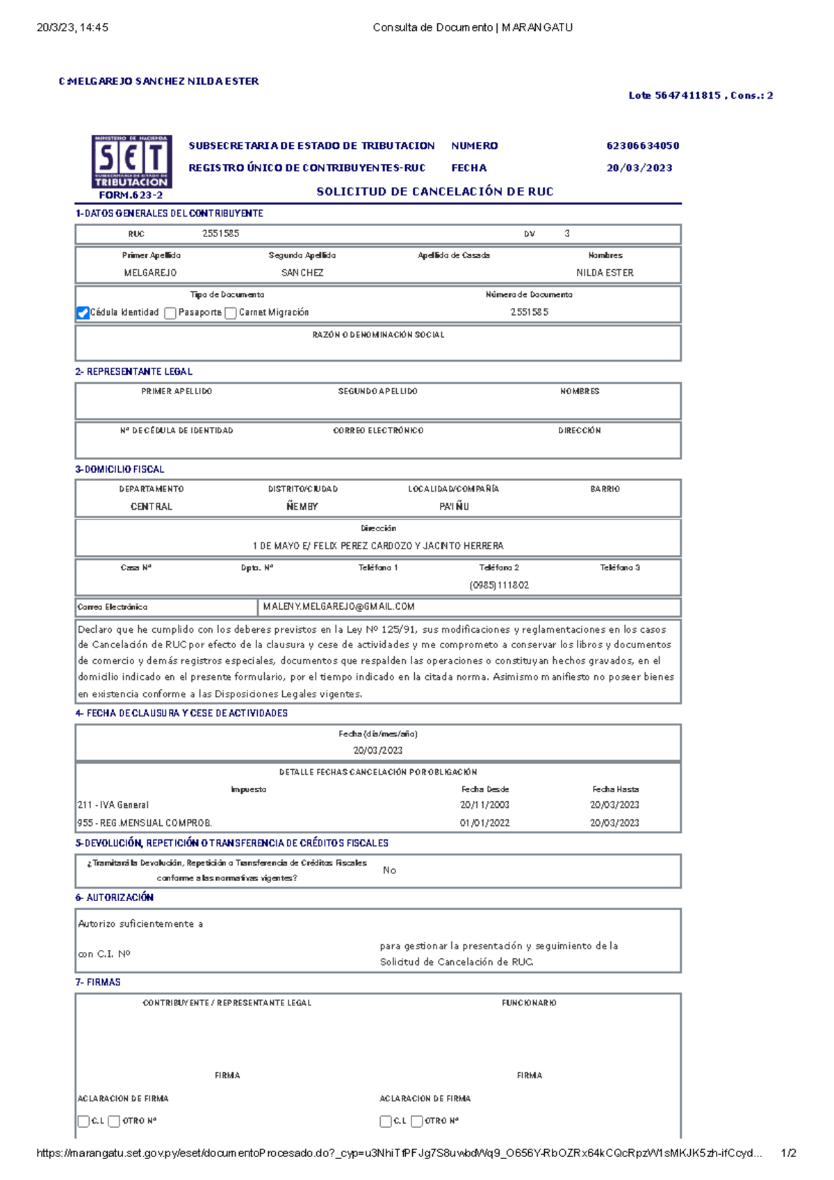 Consulta de Documento Marangatu male - 20/3/23, 14:45 Consulta de ...