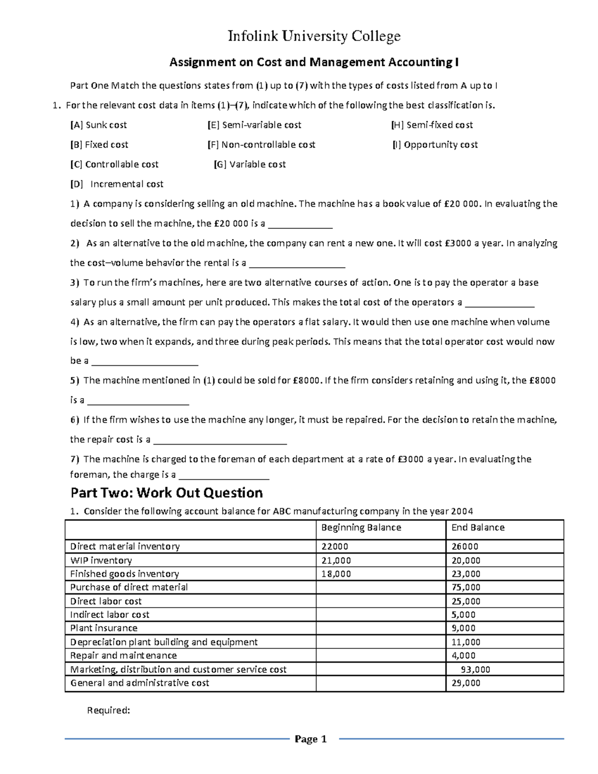 Cost and Management Accounting I Assign - Infolink University College ...