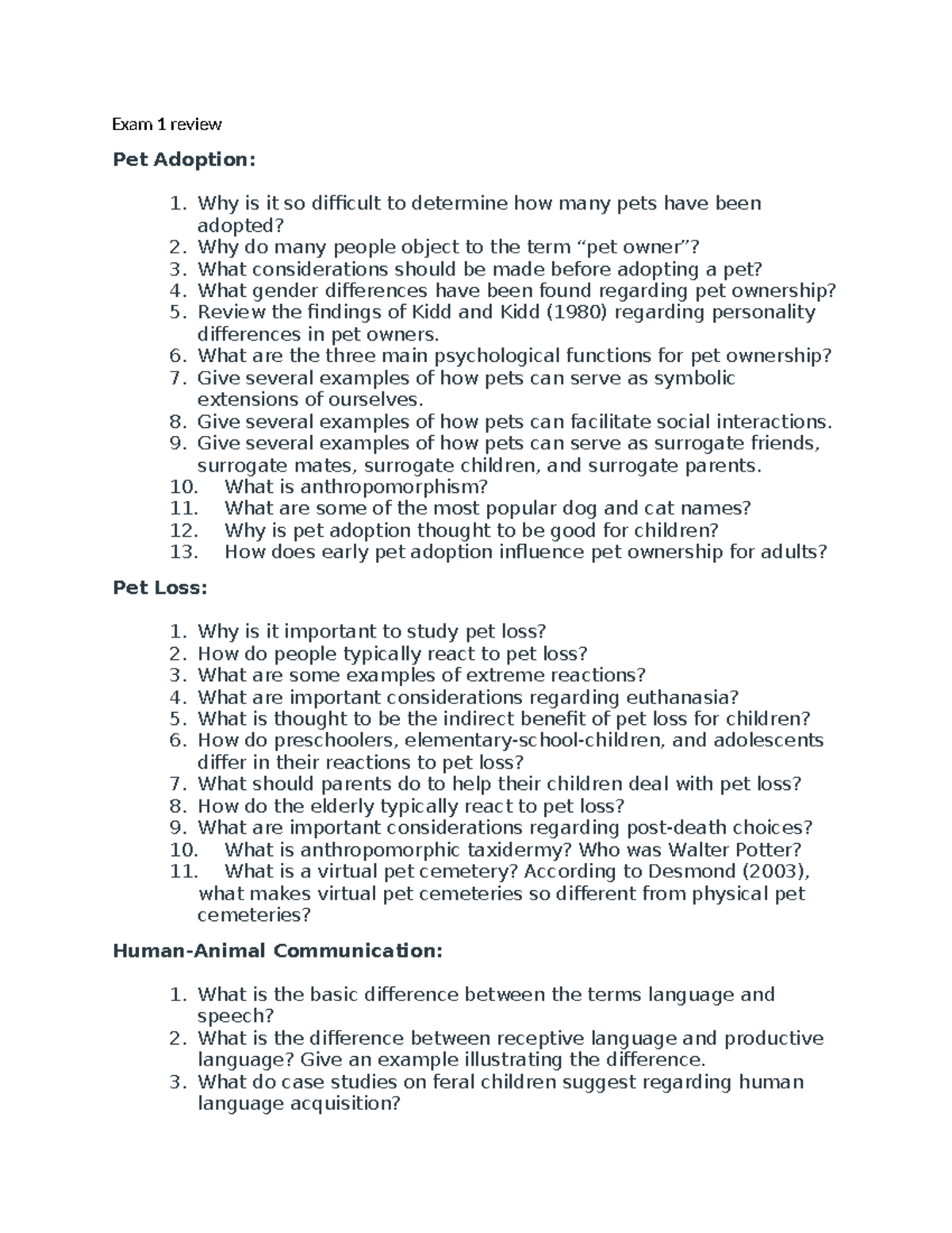 Exam 1 review - Professor Matthew Tye - Exam 1 review Pet Adoption: 1 ...