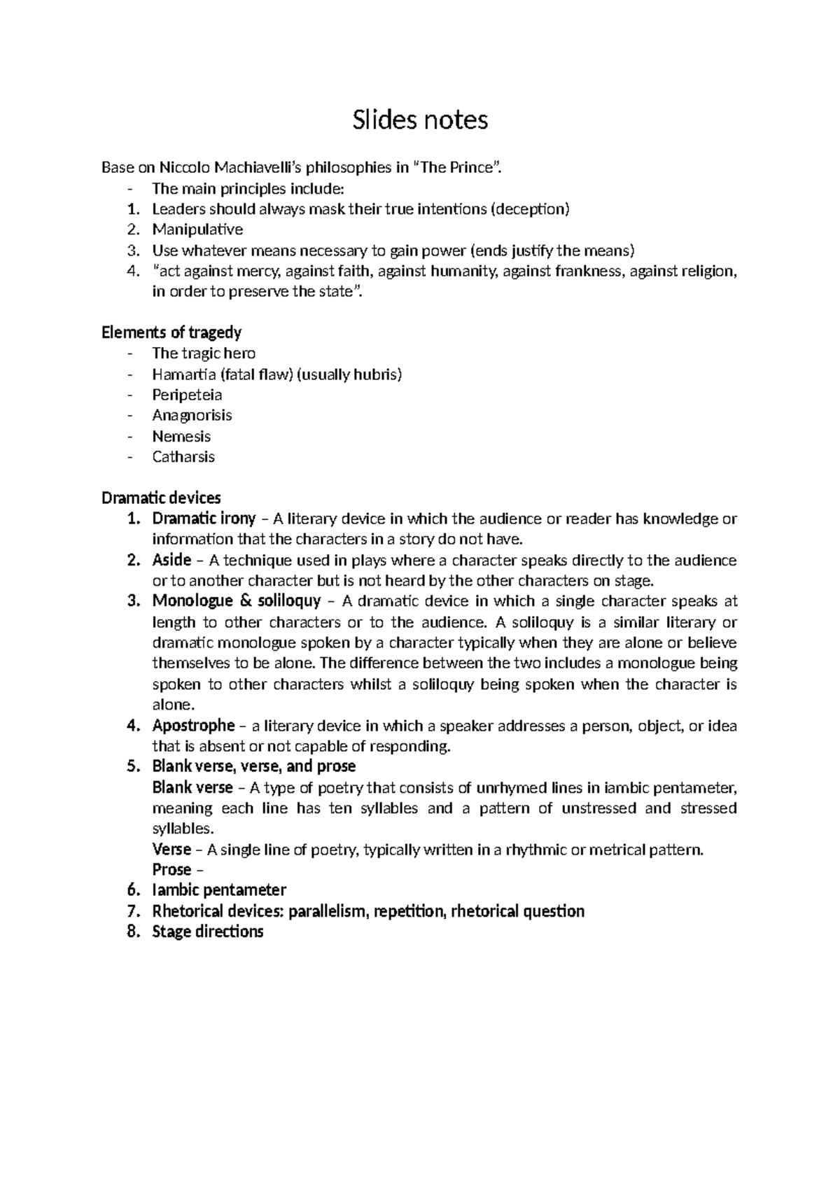 Slides notes - Slides notes Base on Niccolo Machiavelli’s philosophies ...