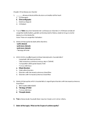 TEST 3 notes - Chapter 19 Cardiovascular disorder - Chapter 22 ...