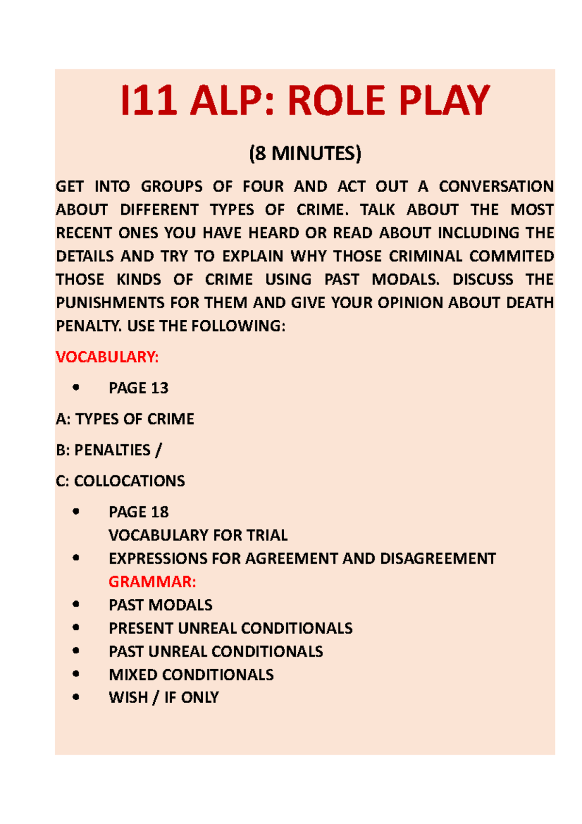 I11 ALP 2021 - so good - I11 ALP: ROLE PLAY (8 MINUTES) GET INTO GROUPS ...