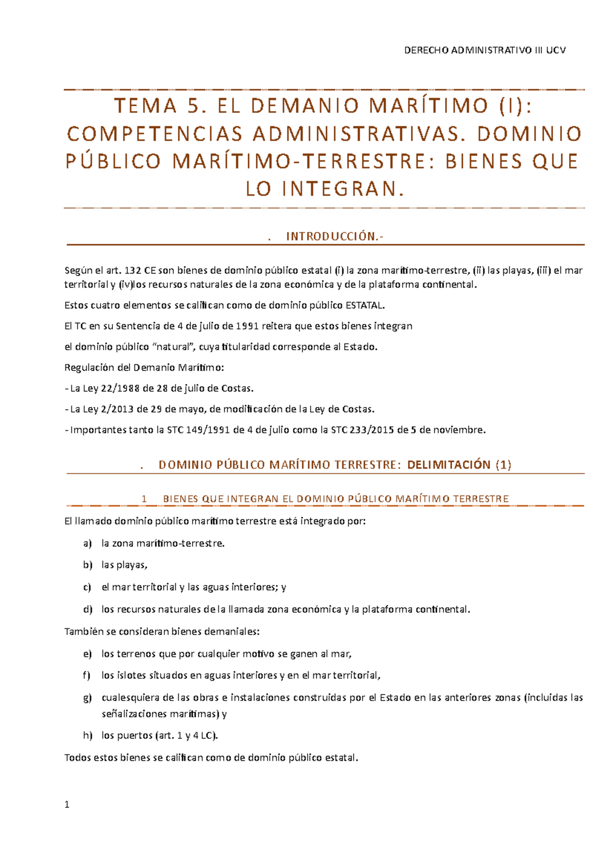 TEMA 5 Admin III - DERECHO ADMINISTRATIVO III UCV T E M A 5 . E L D E M A N I O M A R Í T I M O ...