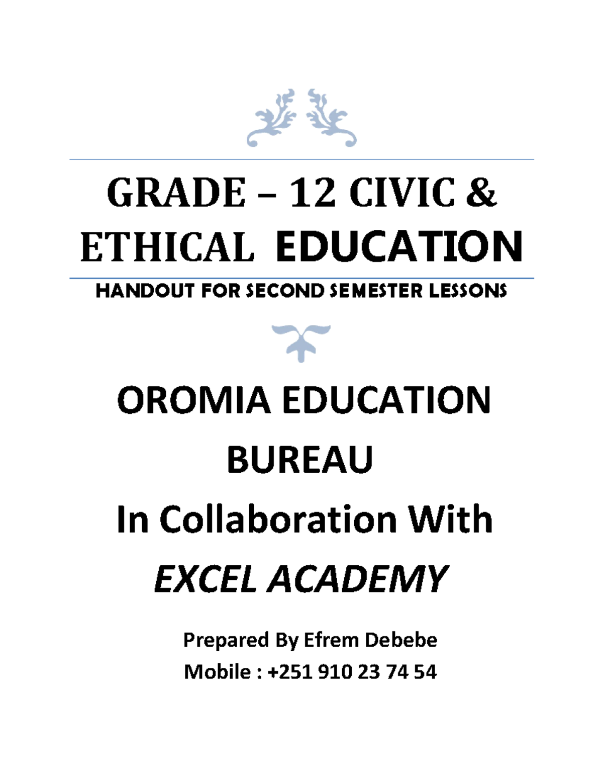 Handout- Civic for Grade 12 - GRADE – 12 CIVIC & ETHICAL EDUCATION ...