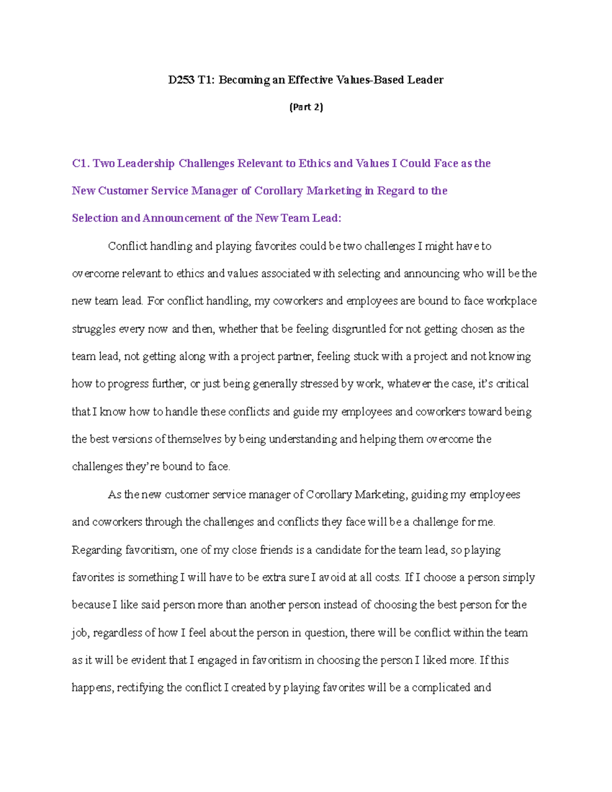 D253 - Part 2 RSM2 Task 1 Becoming an Effective Values-Based Leader ... D253 - Part 2 RSM2 Task 1 Becoming an Effective Values-Based Leader ...