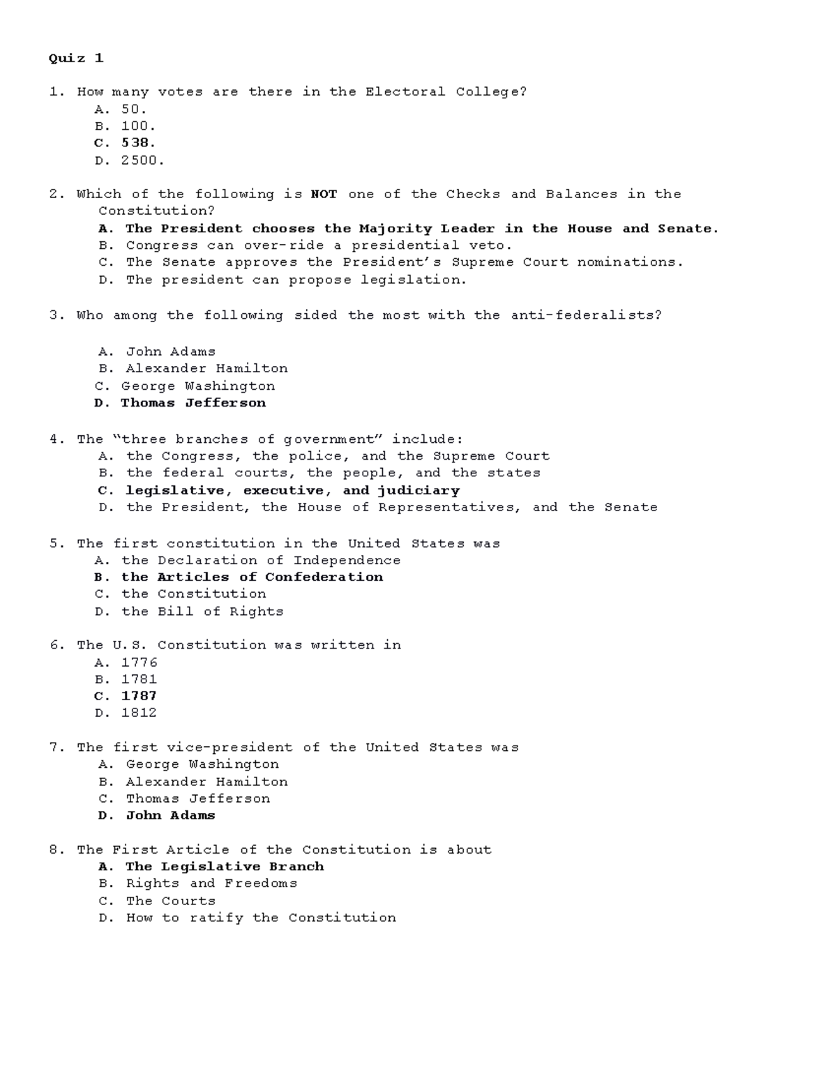 Quiz 1 Answers - quiz - Quiz 1 How many votes are there in the ...