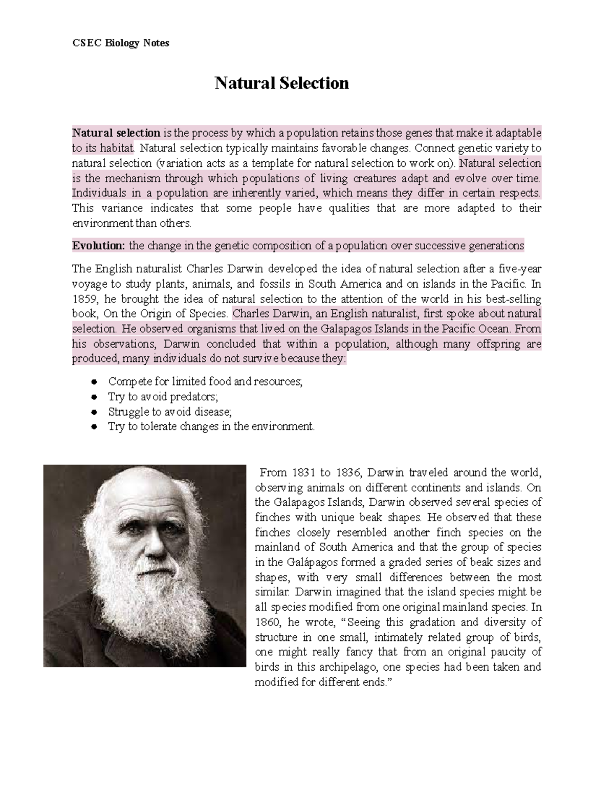 CSEC Biology Natural Selection - Natural Selection Natural selection is ...