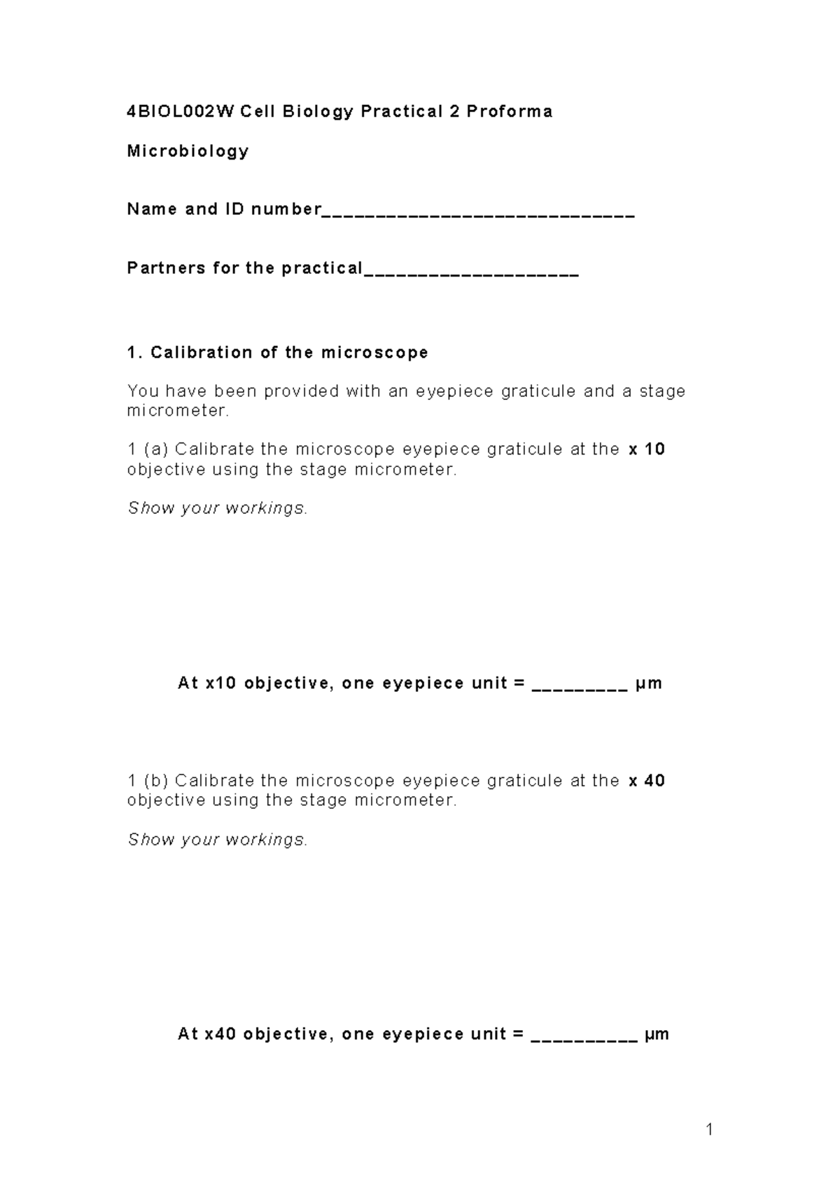 Cell Biology Practical 2 Microbiology - 4BIOL002W Cell Biology ...