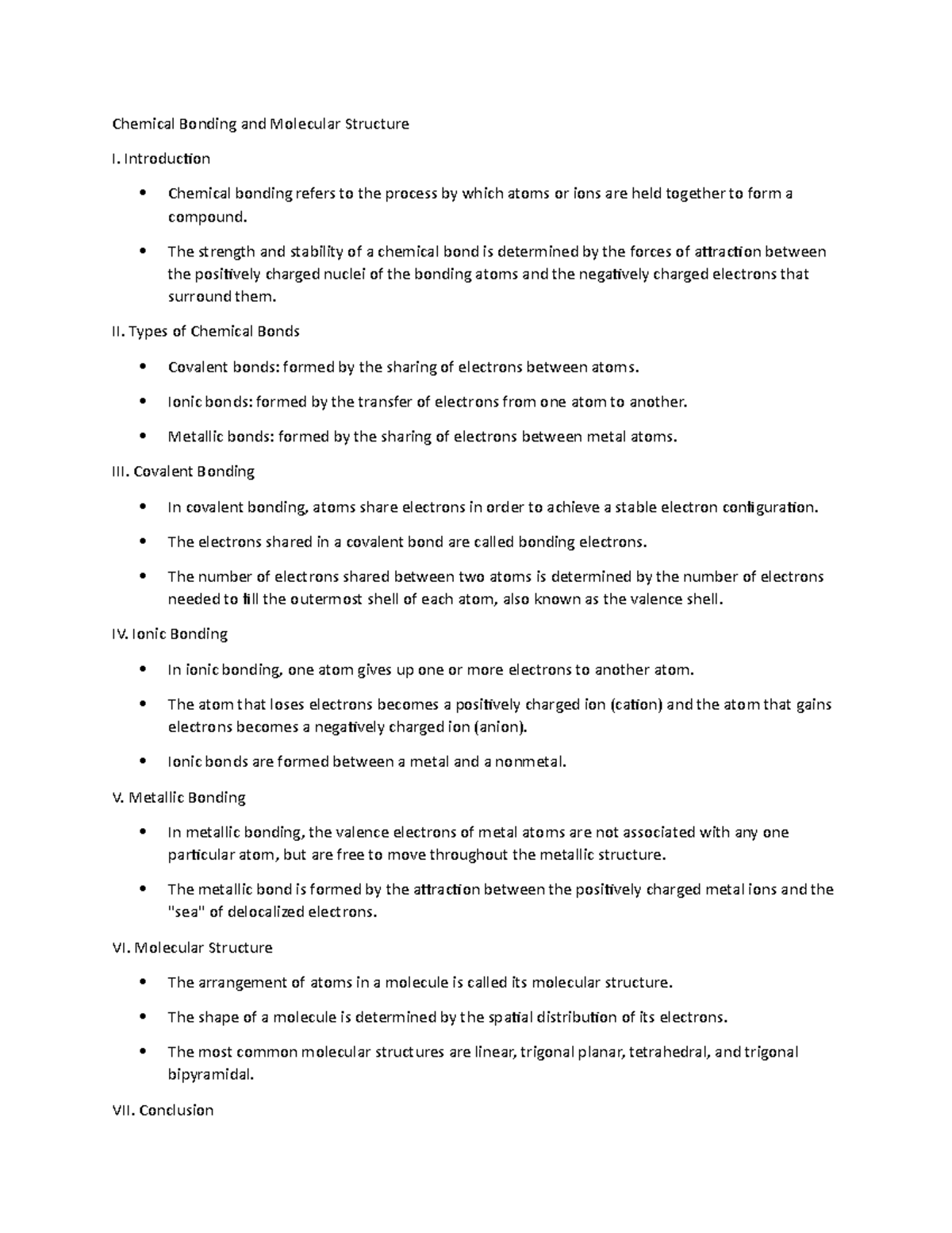 Chemical Bonding and Molecular Structure - Introduction Chemical ...