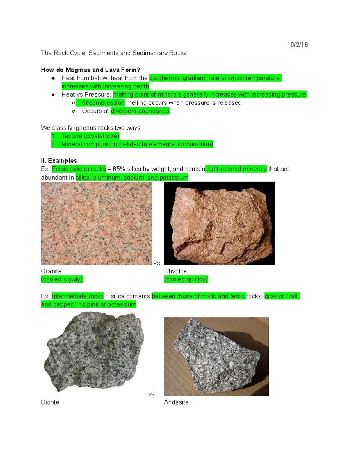 Chapter 6, 7, 8 The Rock Cycle - 10/2/ The Rock Cycle: Sediments and ...