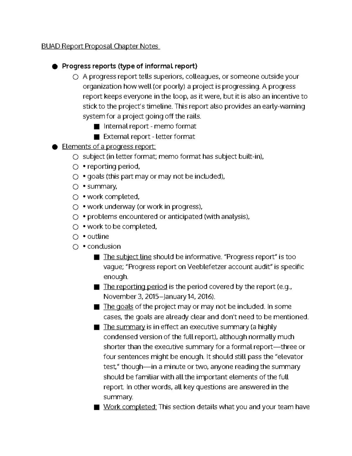 BUAD Report Proposal Chapter Notes - A progress report keeps everyone ...