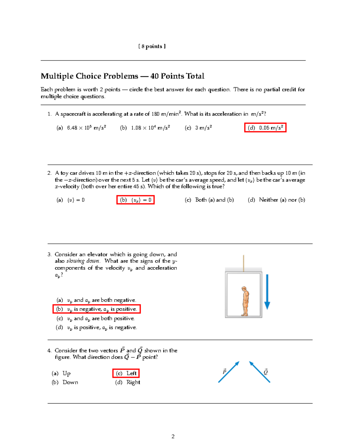 Exam 1 - Solution - Exam 1 - Multiple Choice Problems — 40 Points Total Each problem is worth 2 ...