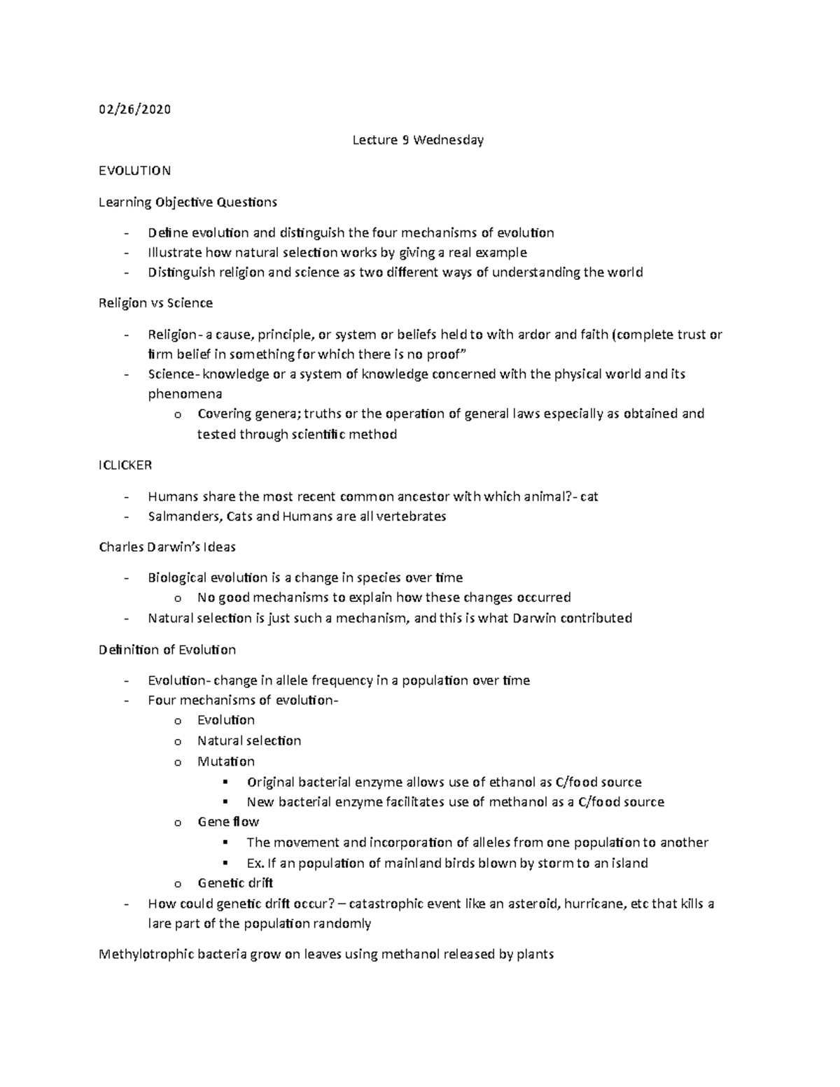 Lecture 9 Biol 30 - 02/26/ Lecture 9 Wednesday EVOLUTION Learning ...