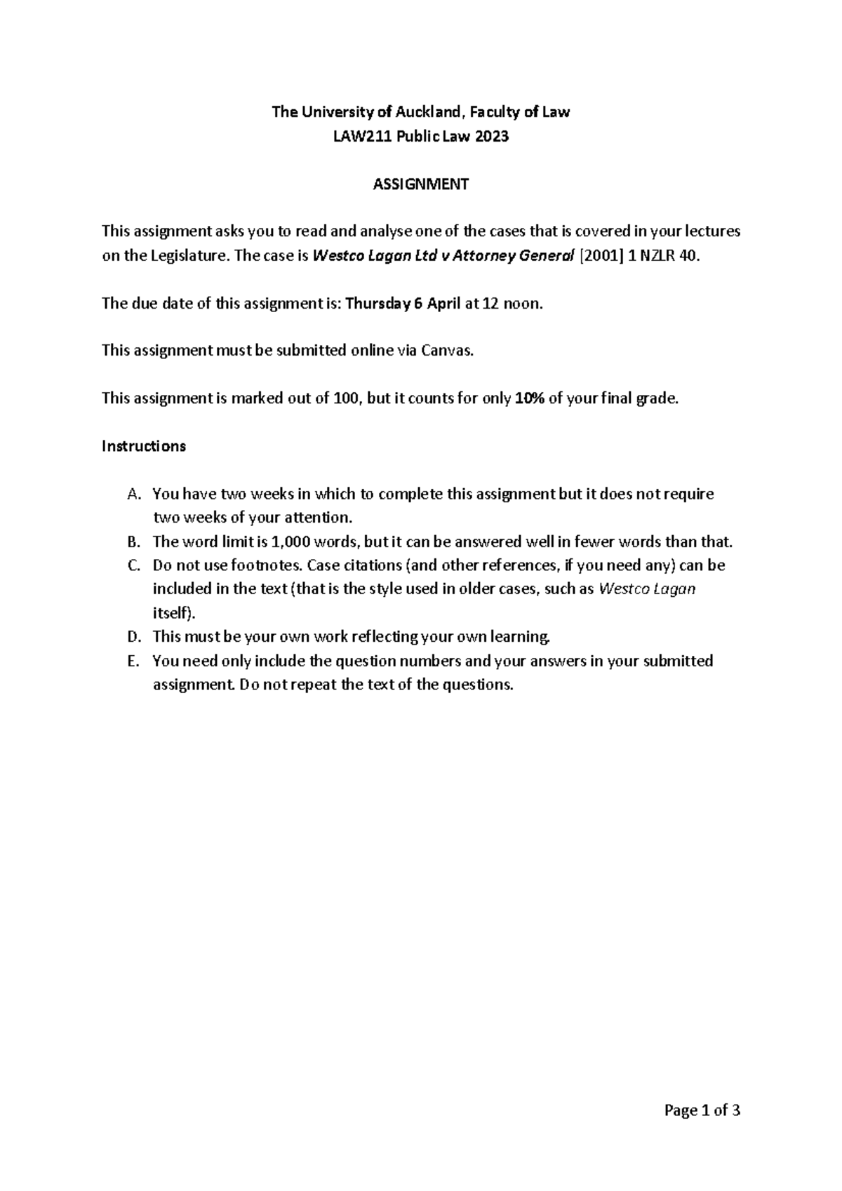 2023 Public Law Case Briefing Assignment - Page 1 of 3 The University ...