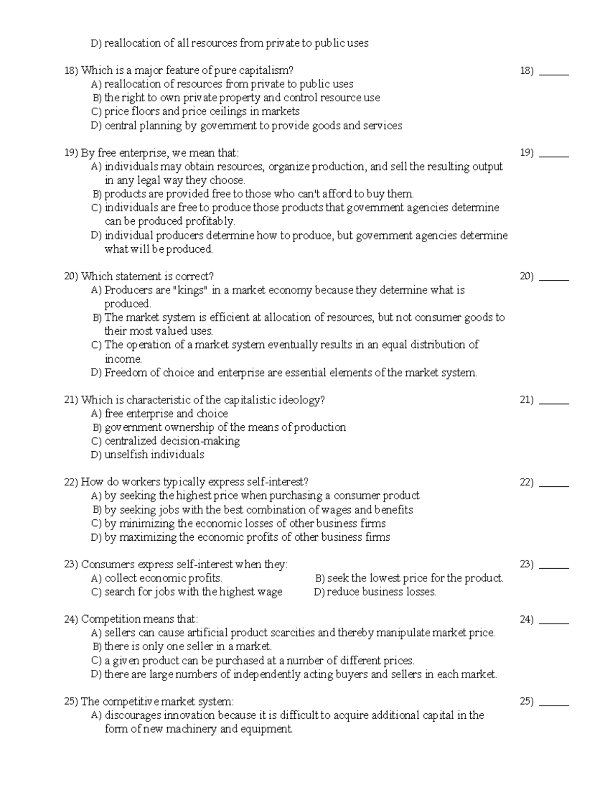 Test 3 - MC Q - D) reallocation of all resources from private to public ...