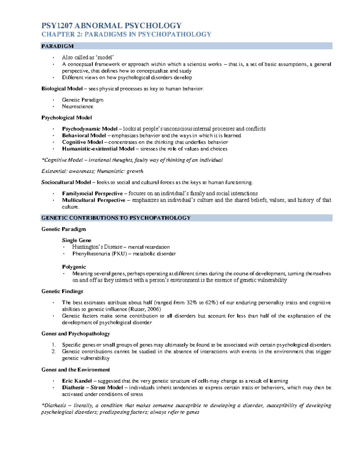 Chapter 2 - Paradigms in Psychopathology - PSY1207 ABNORMAL PSYCHOLOGY ...