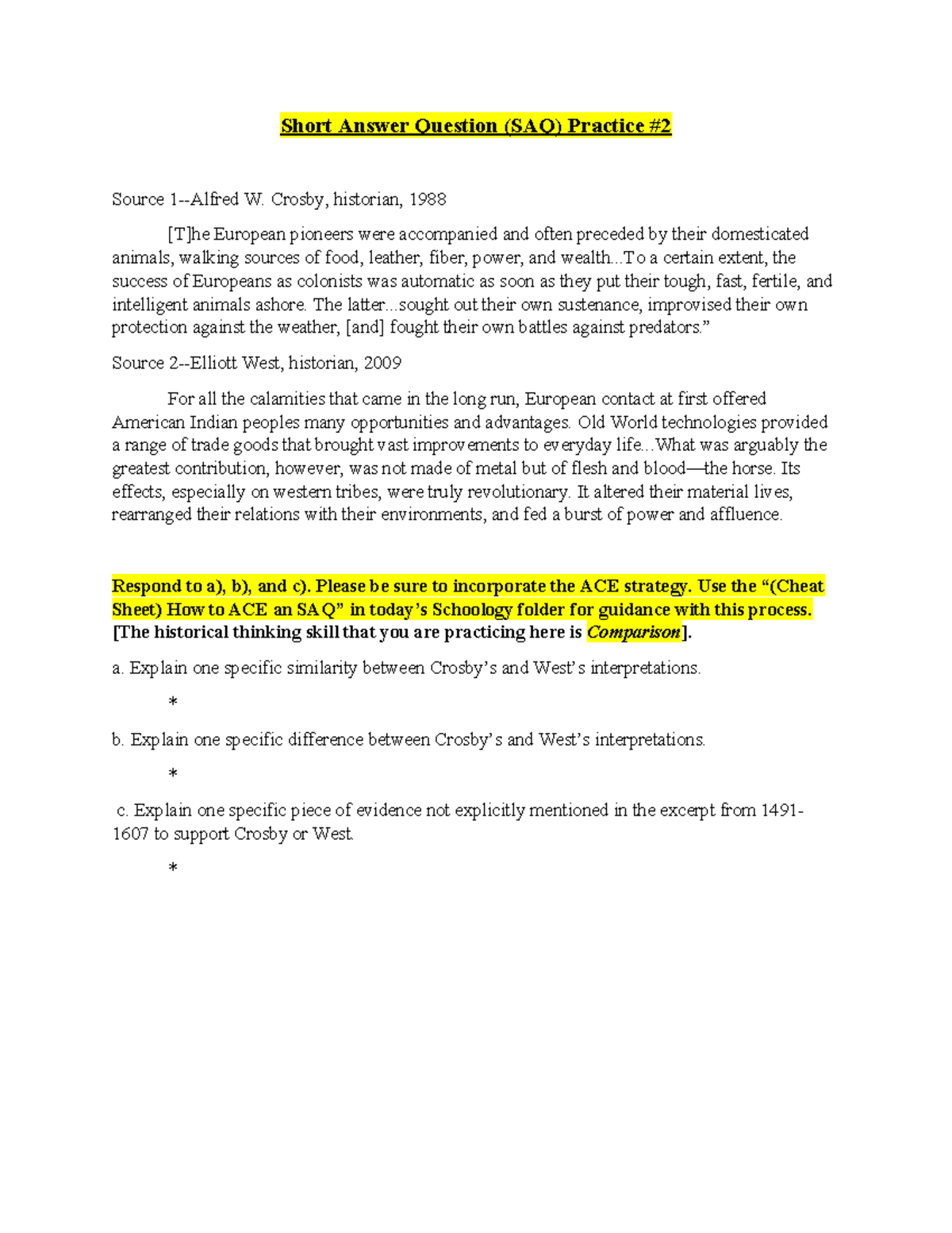 SAQ Practice 2 1 - Short Answer Question (SAQ) Practice Source 1-Alfred ...