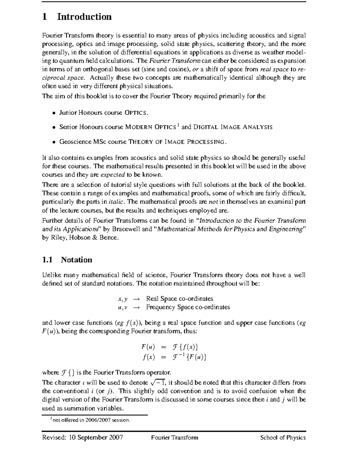 Fourier Transform - 1 Introduction Fourier Transform theory is ...