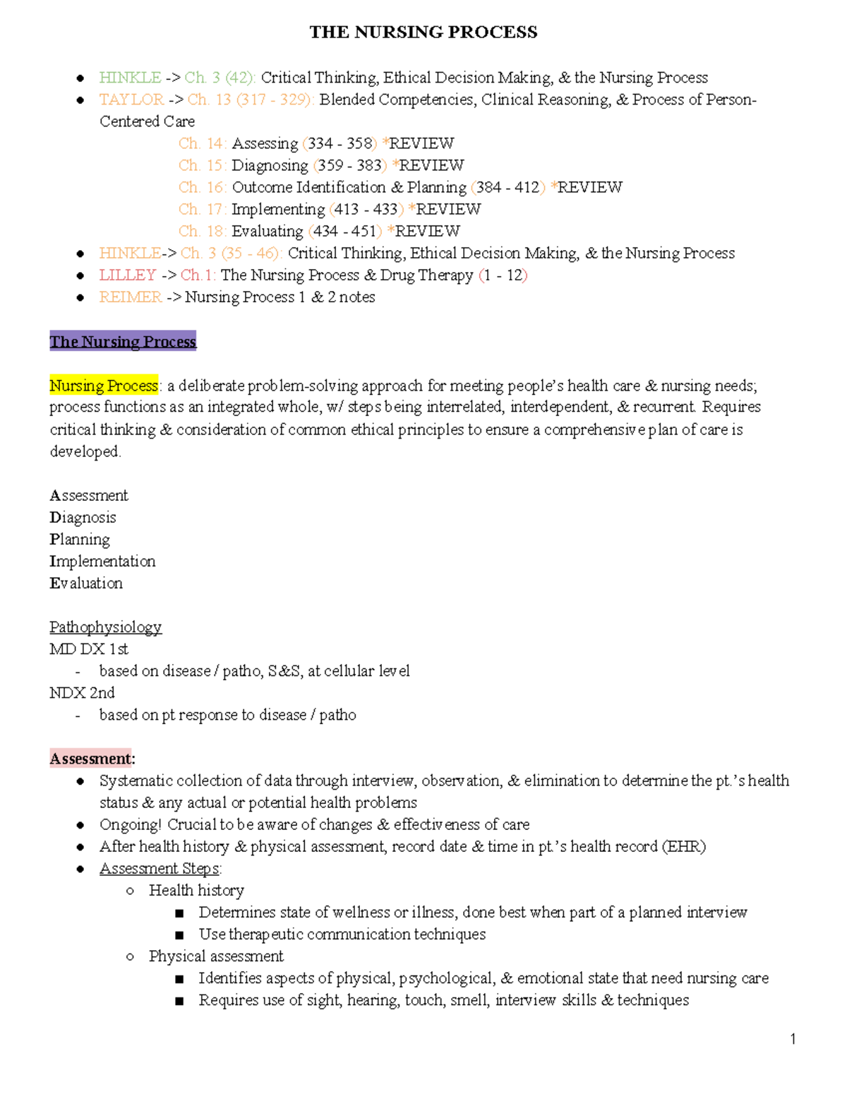 Nursing Process, N11 - THE NURSING PROCESS HINKLE -> Ch. 3 (42 ...