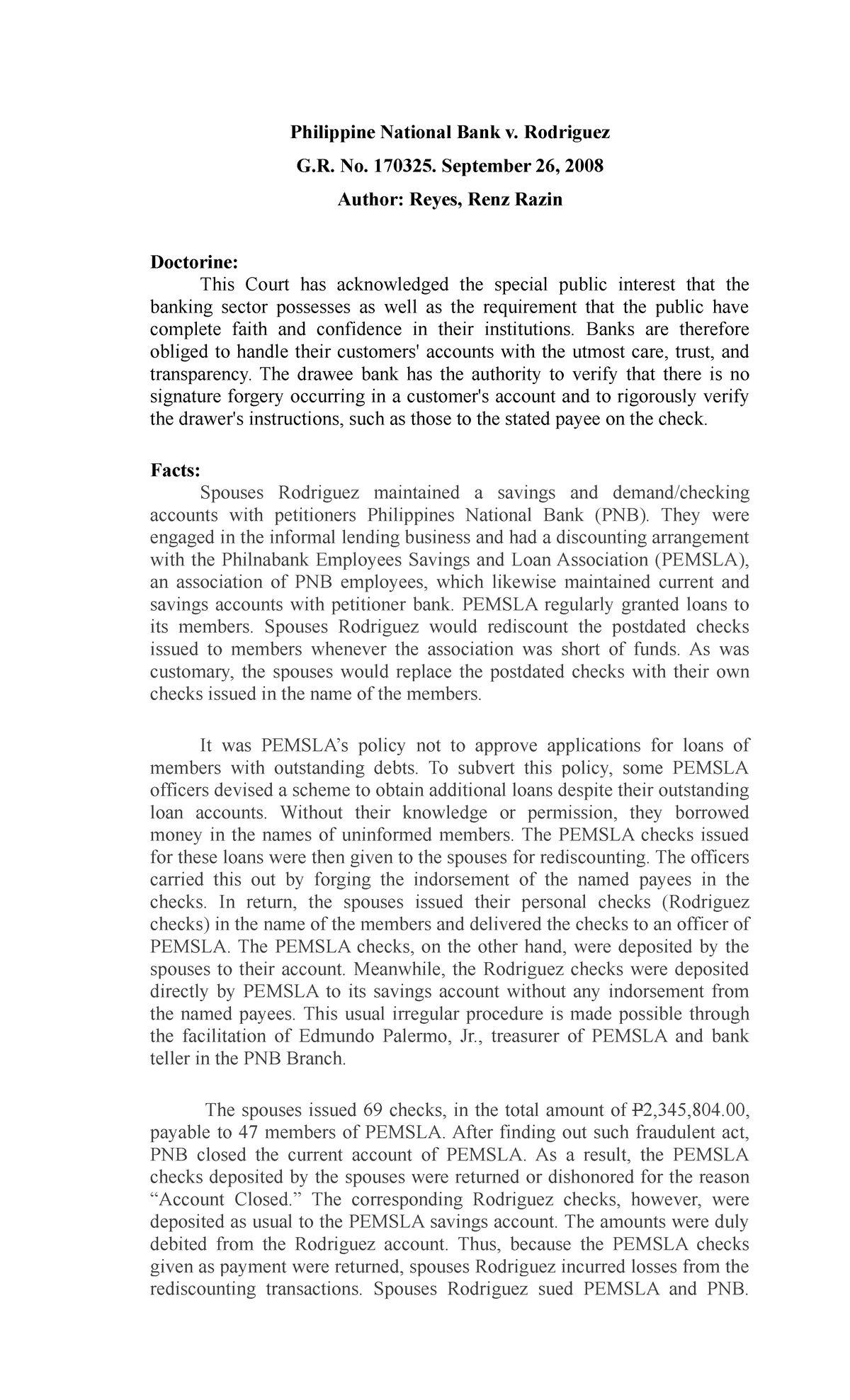 CASE Digest PNB V Rodriguez - Philippine National Bank v. Rodriguez G ...