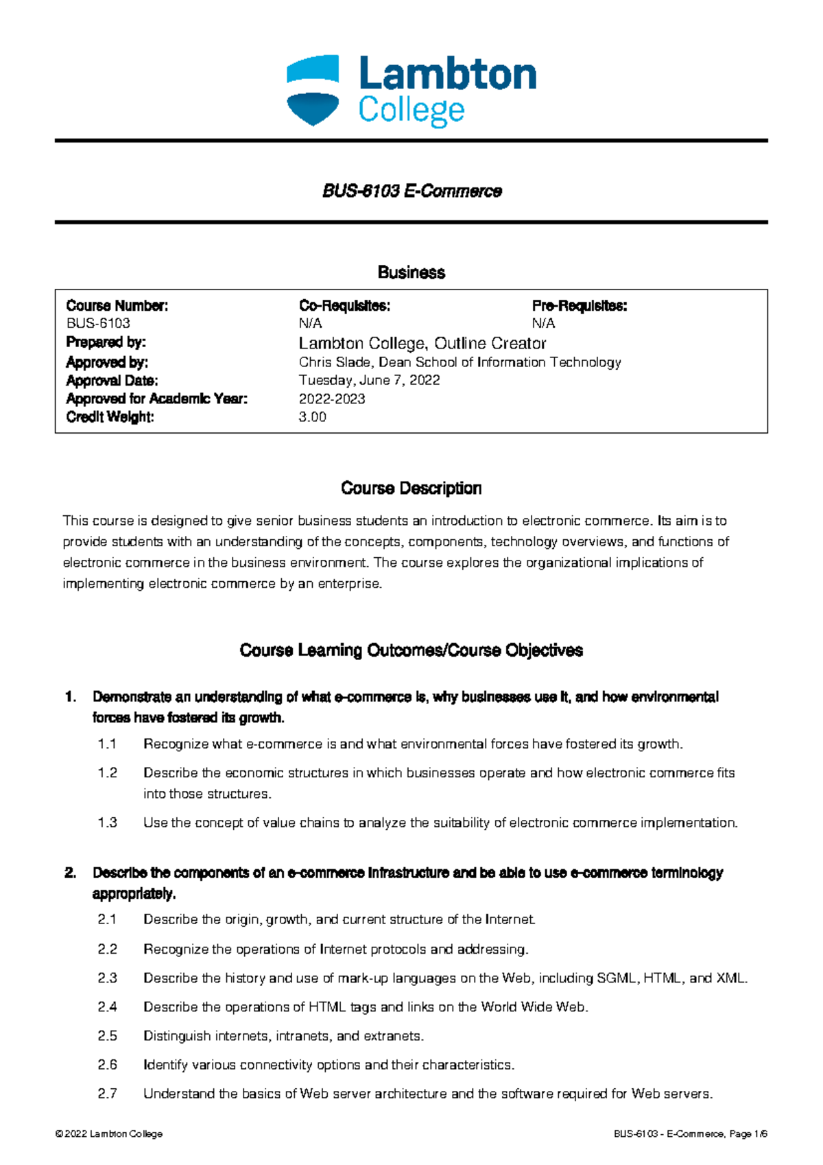 BUS-6103 - E commerce - BUS-6103 E-Commerce Business Course Number: Co ...