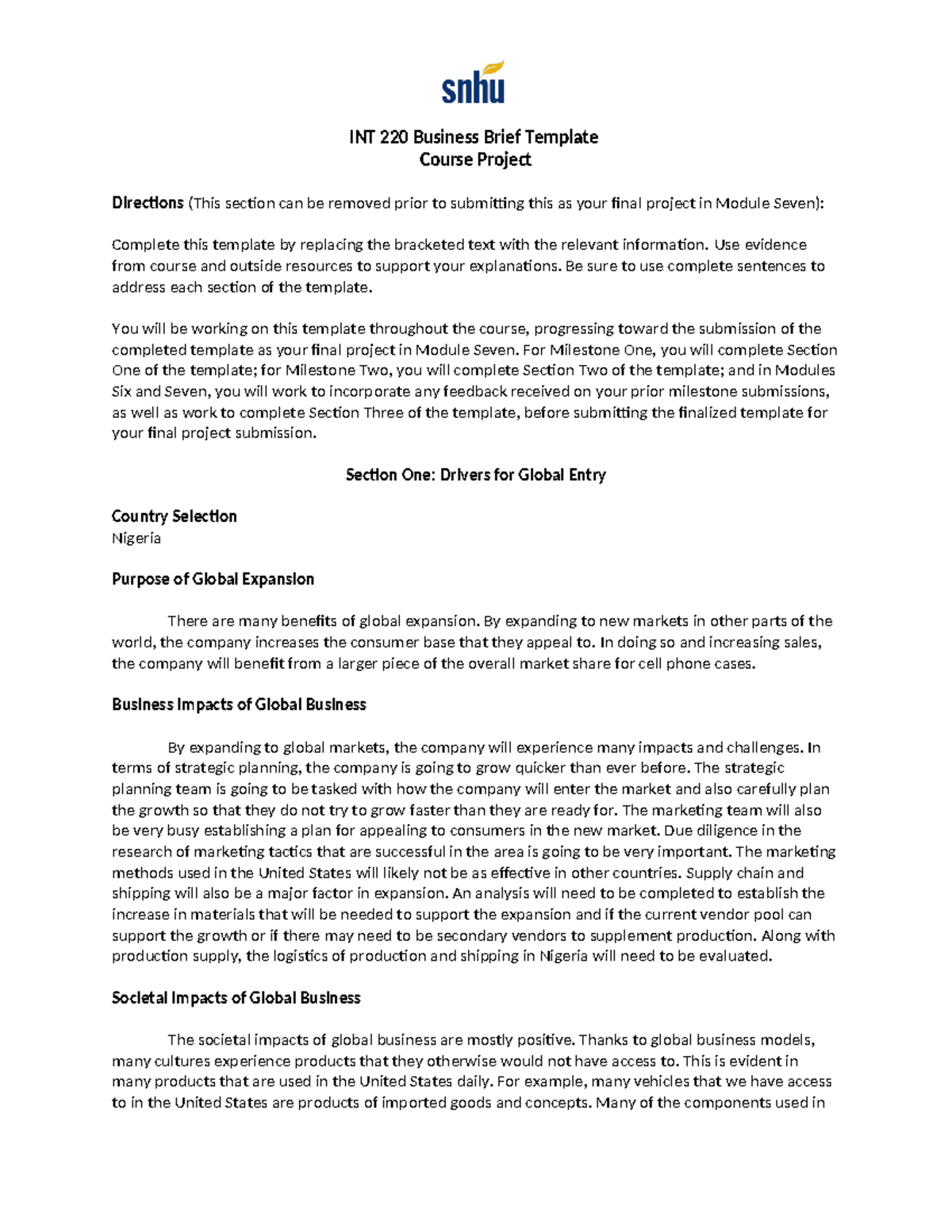 INT 220 Business Brief Milestone 2 - INT 220 Business Brief Template ...