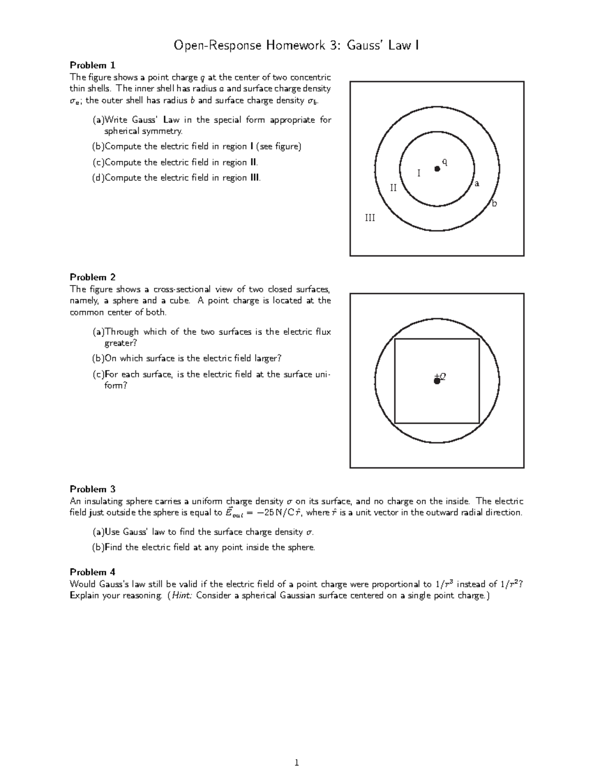 ORHW3 - extra practice - Open-Response Homework 3: Gauss’ Law I Problem ...
