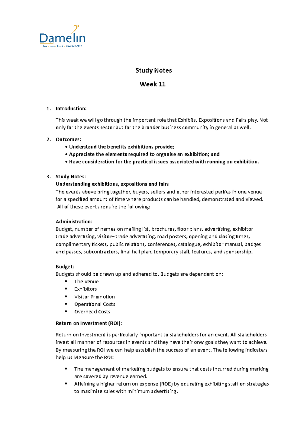 Understanding exhibitions, expositions and fairs - Study Notes Week 11 ...