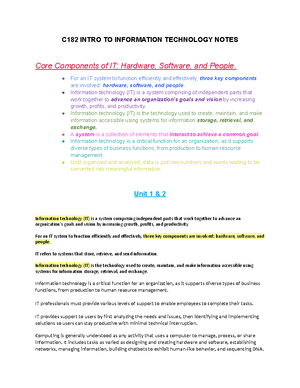 Unit 2 Introduction to Information Technology Module 2 Notes - - Studocu