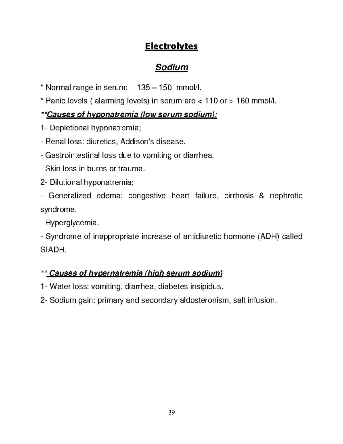 Electrolytes - examinations - 39 Electrolytes Sodium Normal range in ...