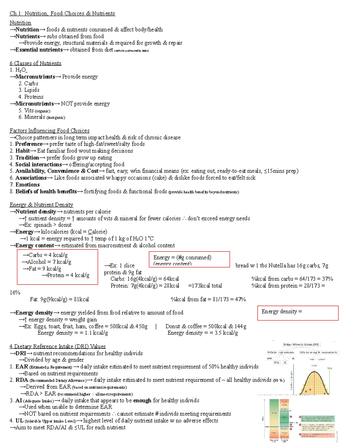 FNH Notes - Ch 1: Nutrition, Food Choices & Nutrients Nutrition → ...