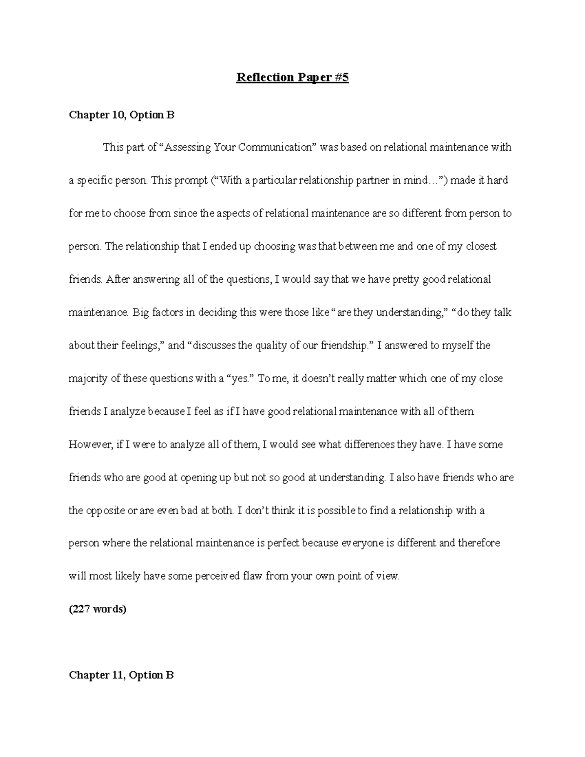 M06 - Reflection Paper #5 - Reflection Paper Chapter 10, Option B This ...