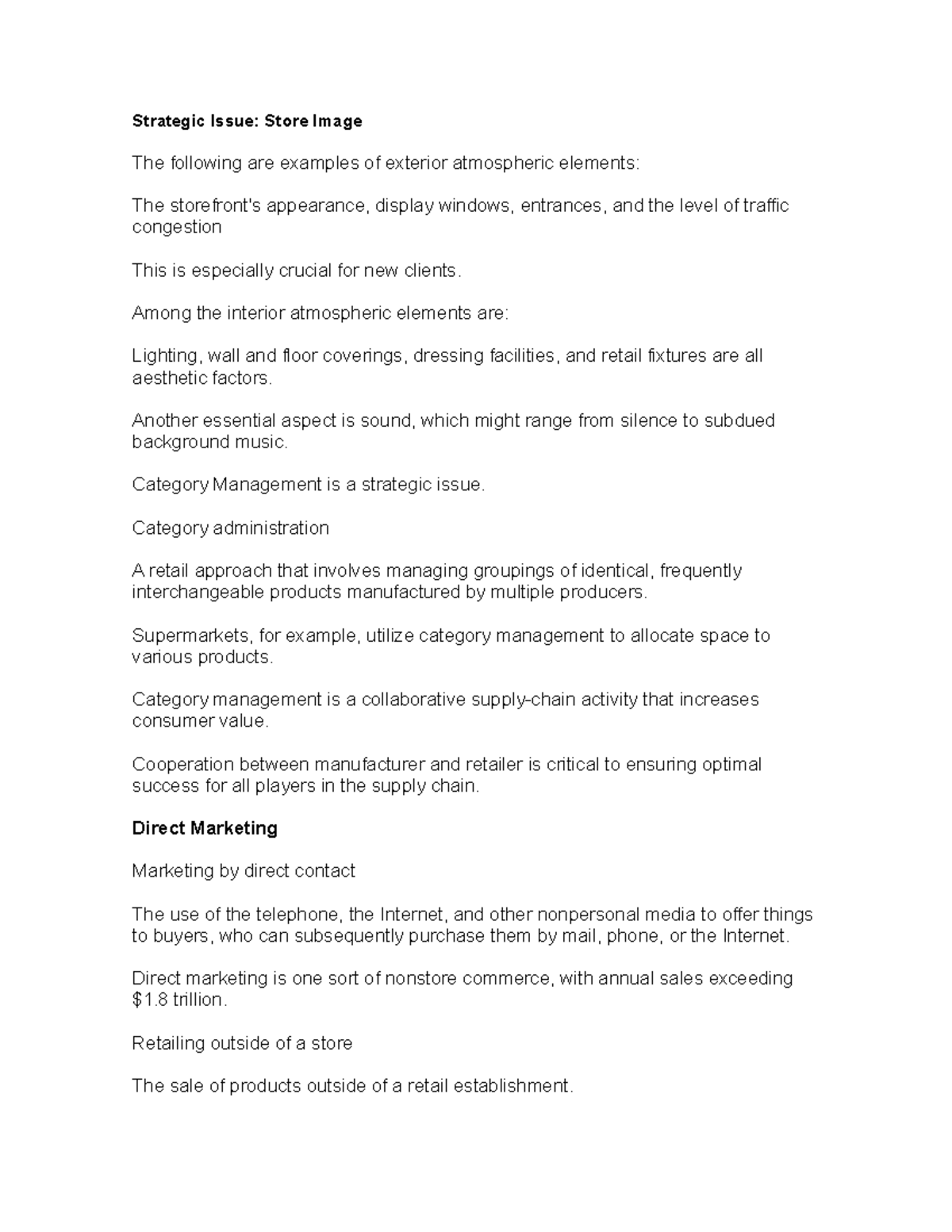 Intro Marketing 42 - Strategic Issue: Store Image The following are ...