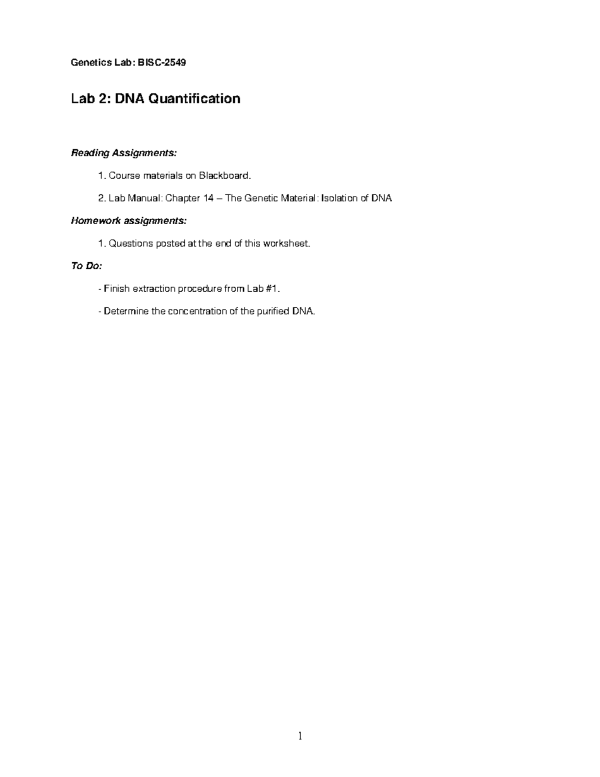 Genetics lab 2 notes - Genetics Lab: BISC- Lab 2: DNA Quantification ...