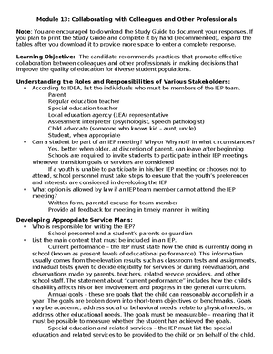 D096 Study Guide 12 - 222 - Module 12: Collaborating with Families and the Community Note: You ...