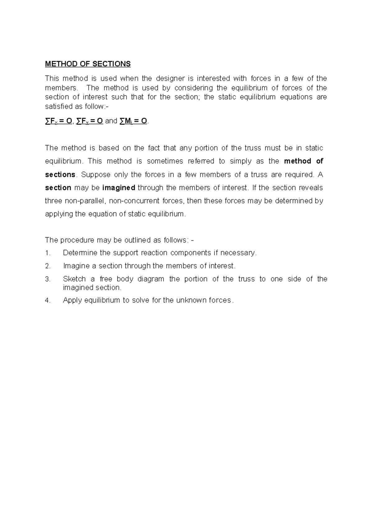 building technology - METHOD OF SECTIONS This method is used when the ...