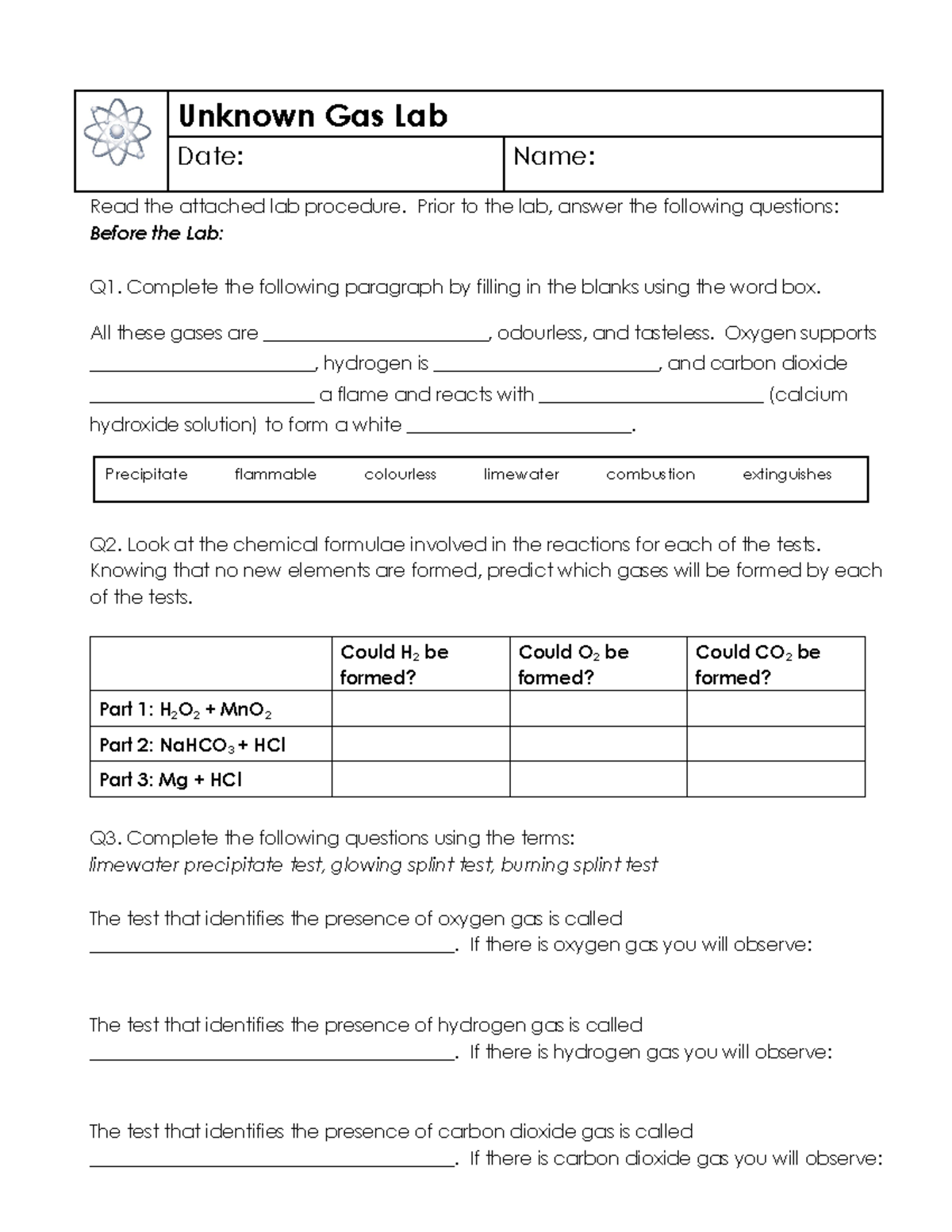 Tatum Pavliscak - (2) SNC1W - Chemistry - Unknown Gas Lab - Unknown Gas ...