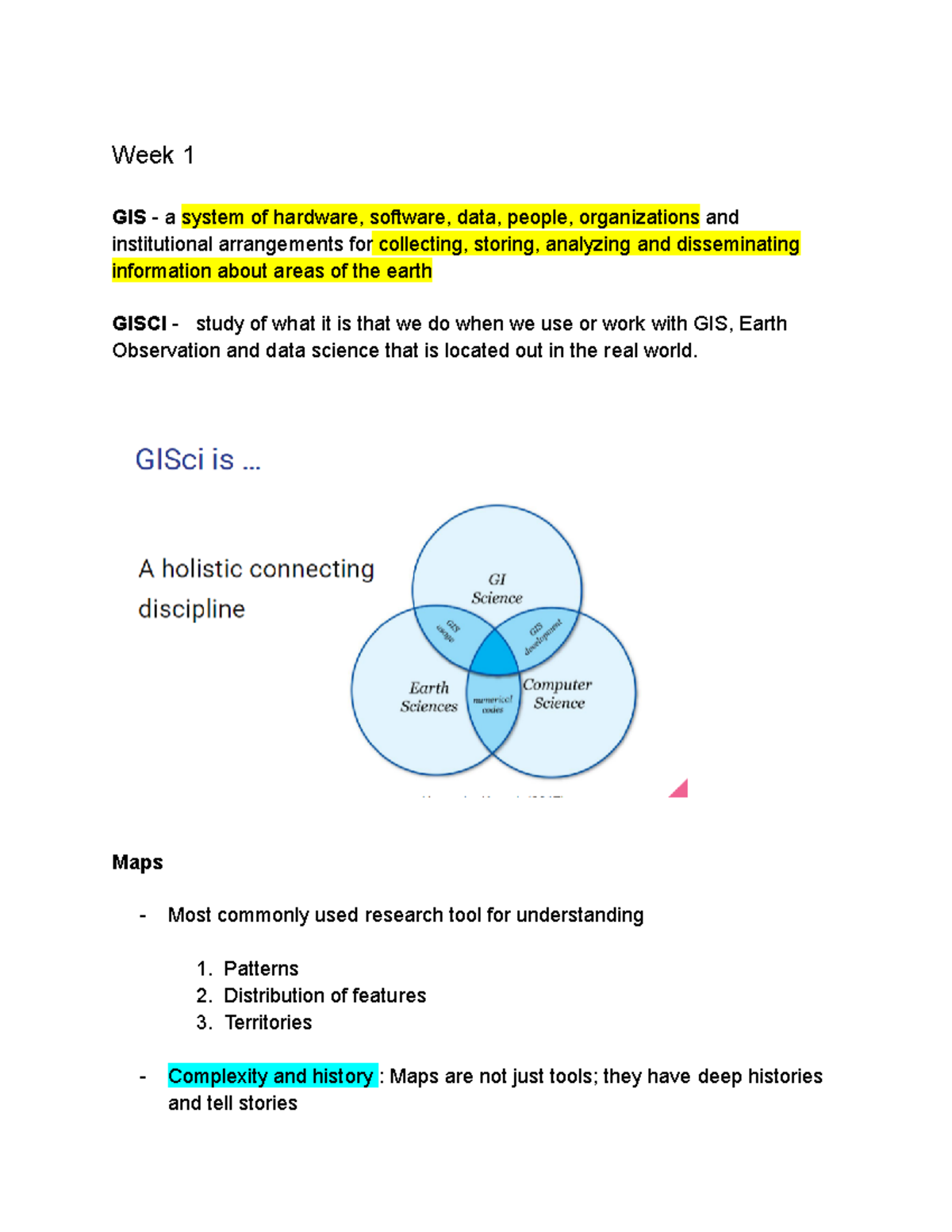 Geo 103 - notes - Week 1 GIS - a system of hardware, software, data ...