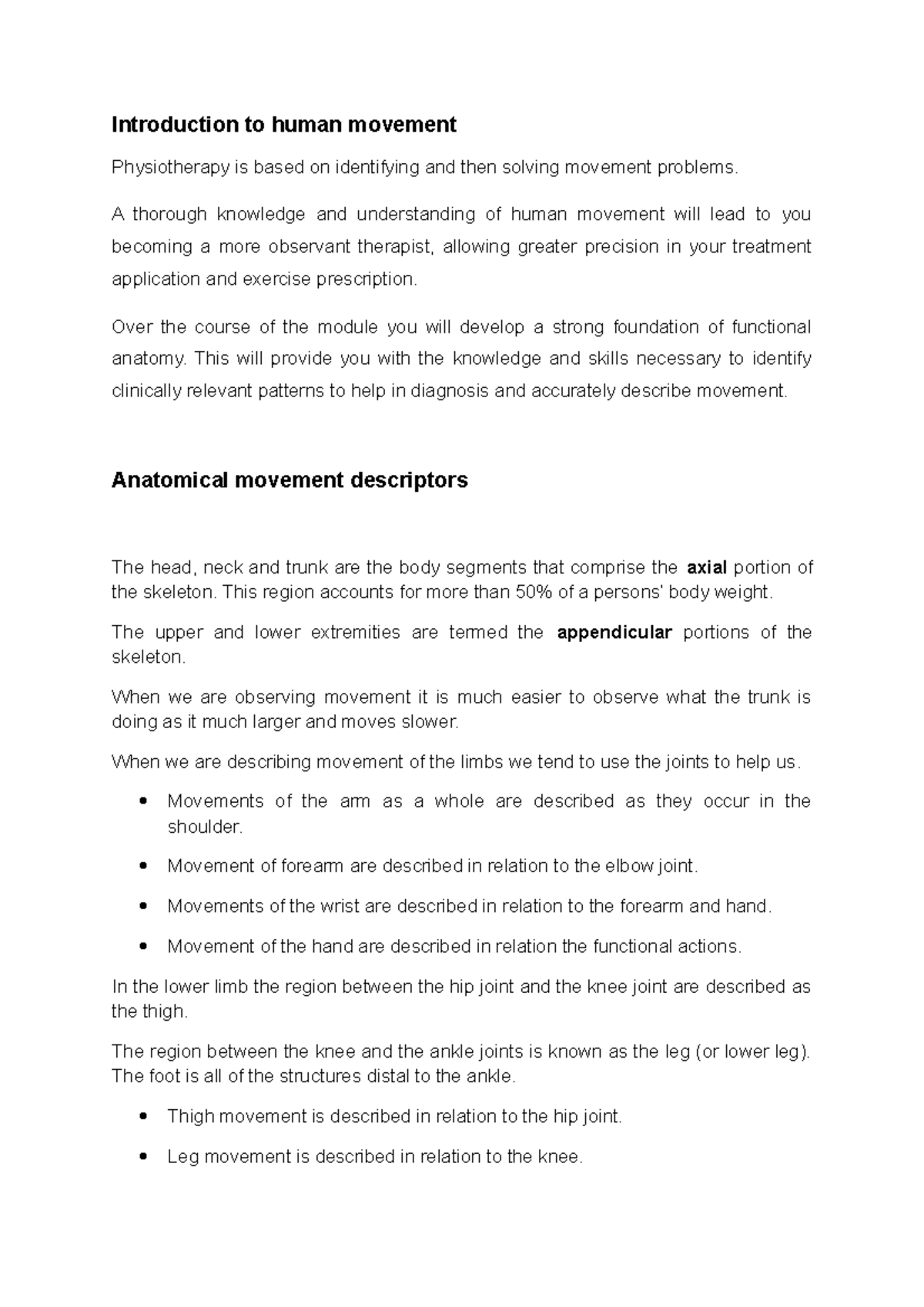 Introduction to human movement worksheet - Introduction to human ...